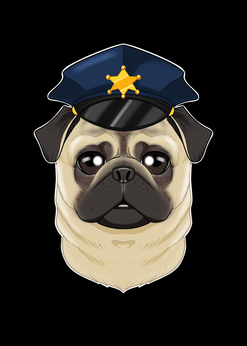 'Police Pug Canine Handler' Poster, picture, metal print, paint by ...