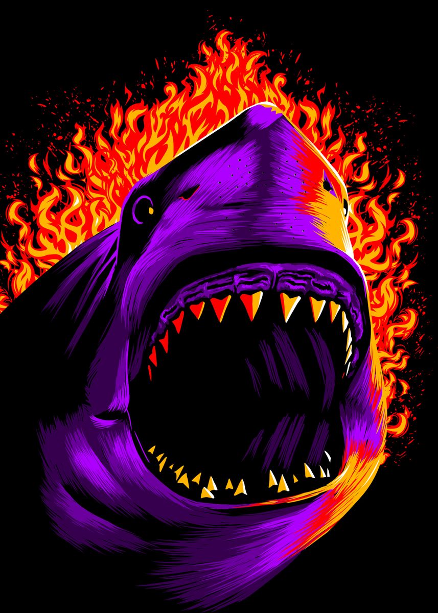 'Fire shark' Poster, picture, metal print, paint by Alberto Perez ...