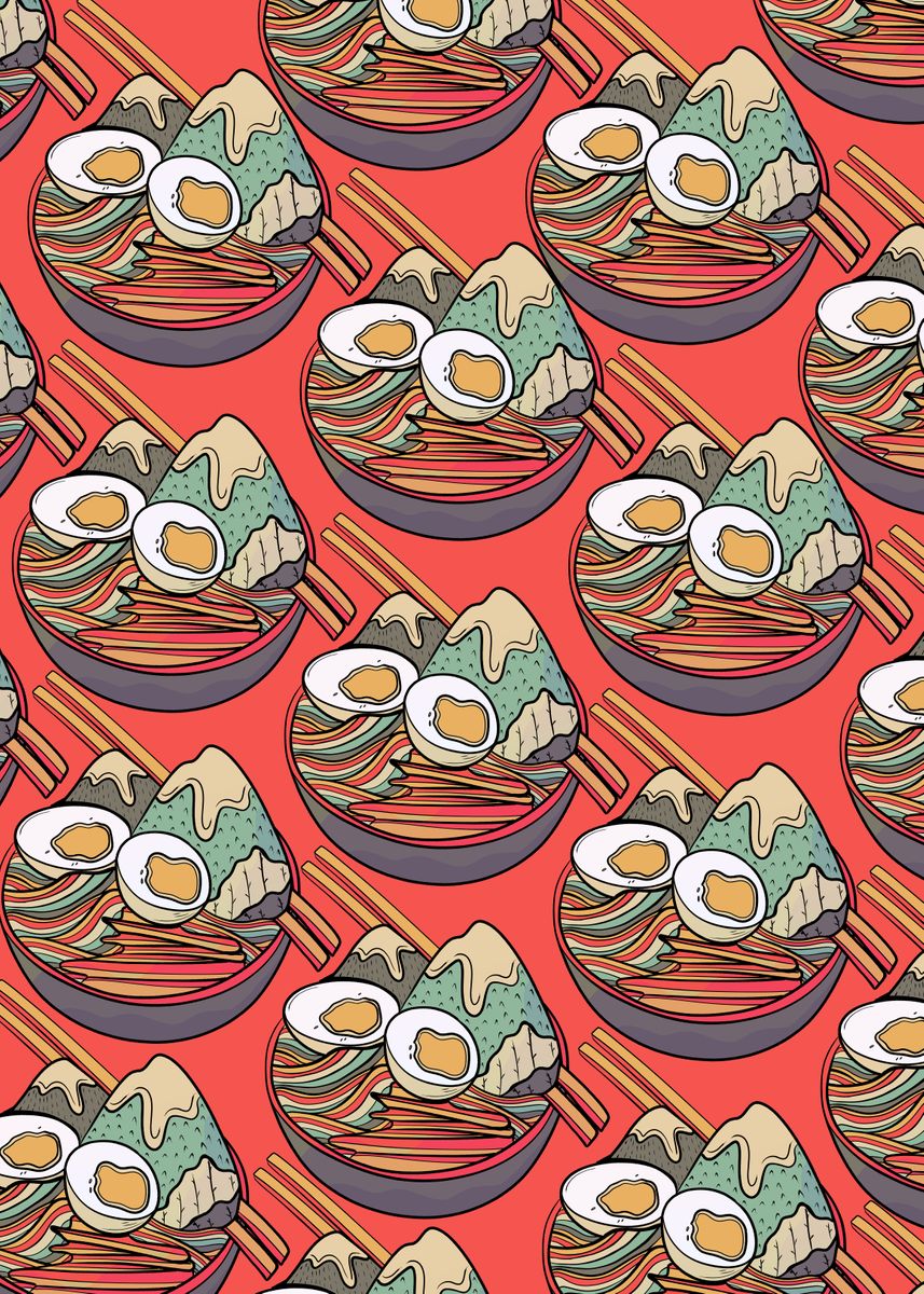 'Ramen mountains pattern' Poster, picture, metal print, paint by Steve ...
