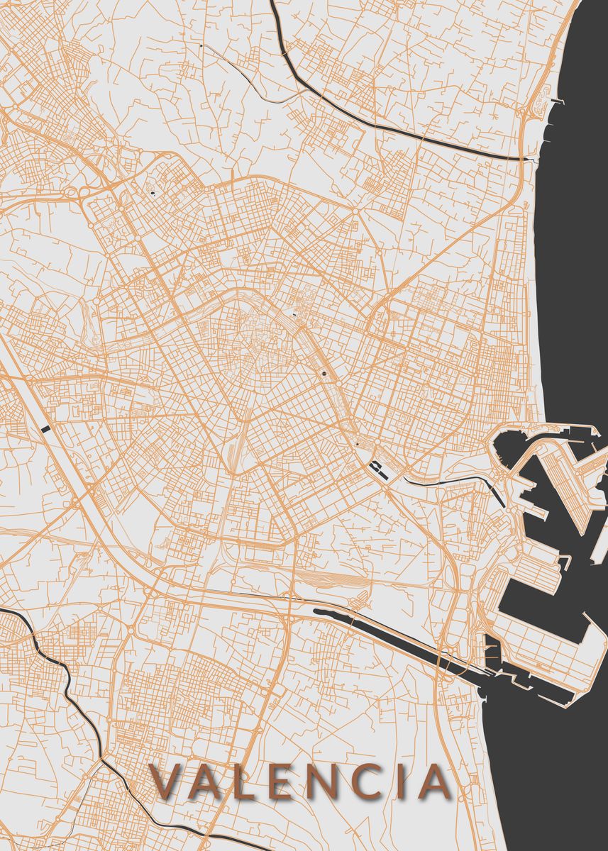 'Valencia City Map' Poster, picture, metal print, paint by dkDesign ...