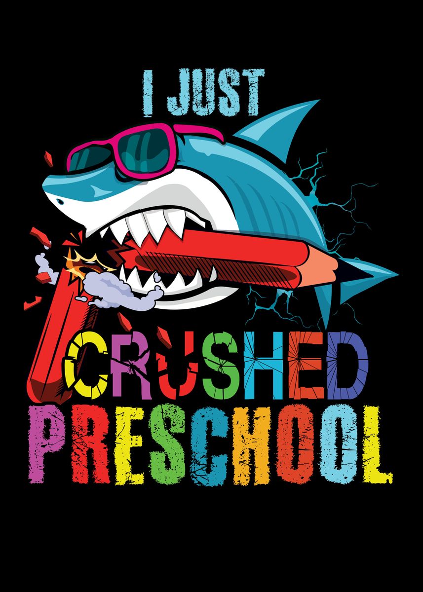 'Day Of School Happy Shark' Poster, picture, metal print, paint by ...