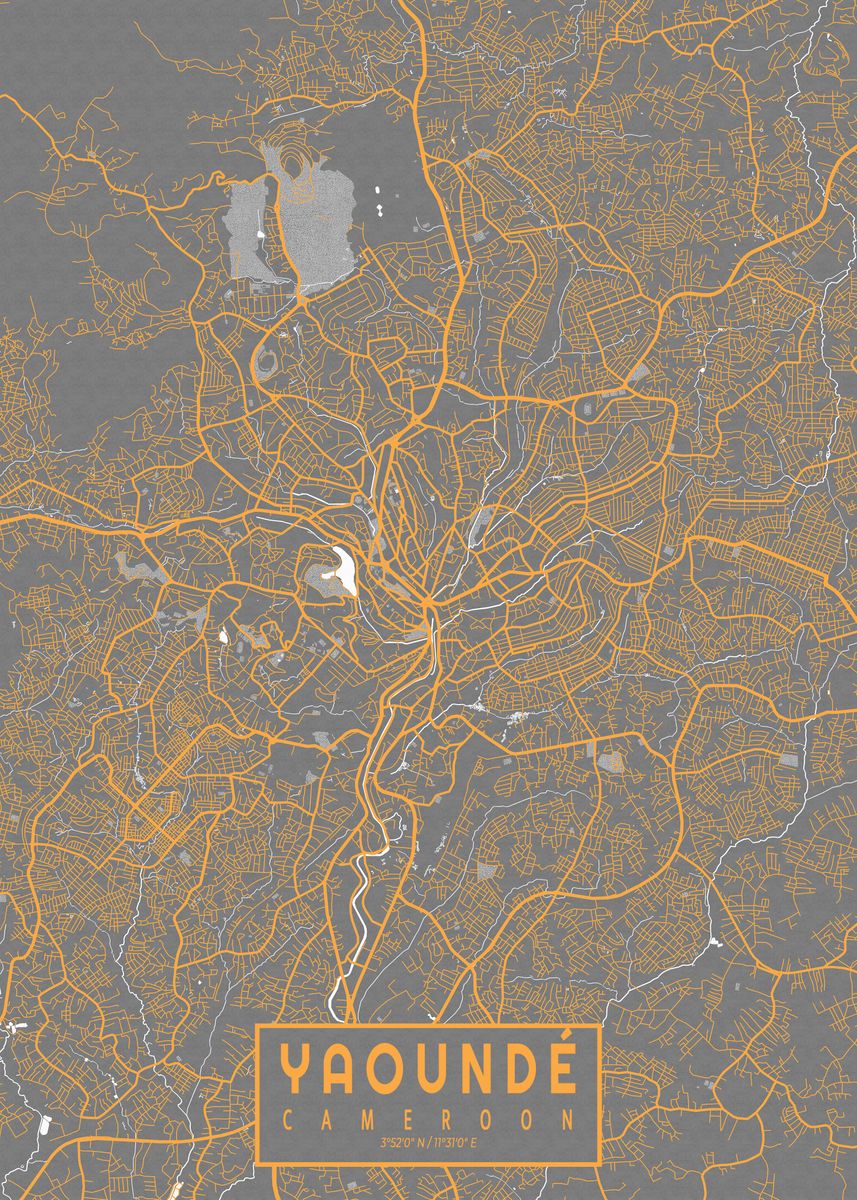 'Yaounde City Map Bauhaus' Poster, picture, metal print, paint by deMAP ...