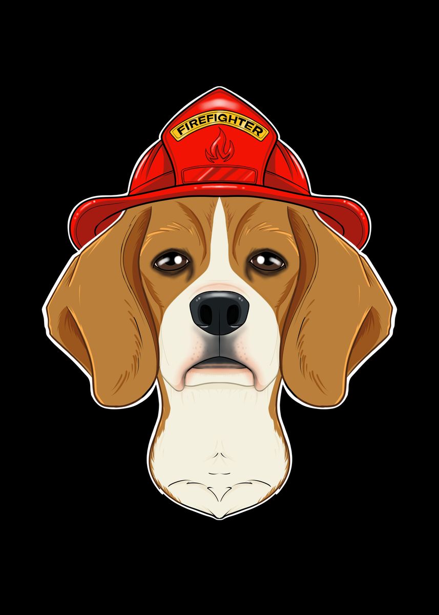 'Firefighter Beagle Canine' Poster, picture, metal print, paint by ...
