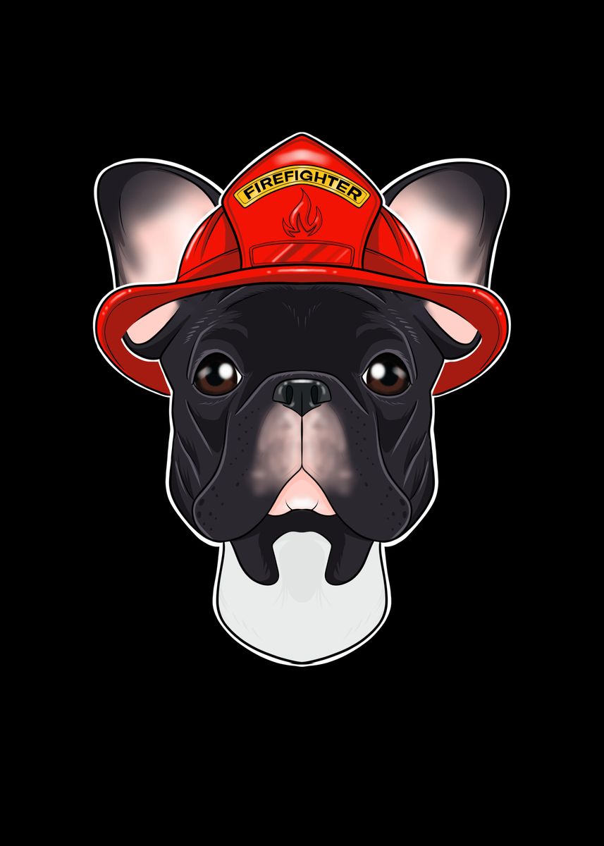 'Firefighter French Bulldog' Poster, picture, metal print, paint by ...