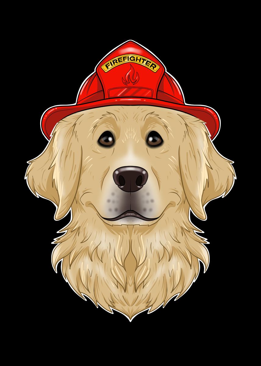 'Golden Retriever Fireman' Poster by MaximusDesigns | Displate