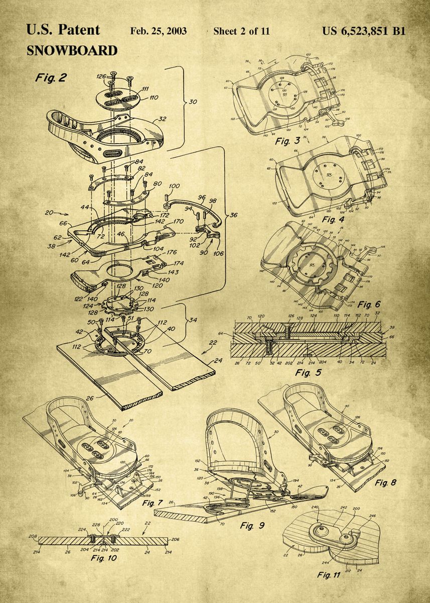 'Snowboard Binding Patent' Poster, picture, metal print, paint by ...