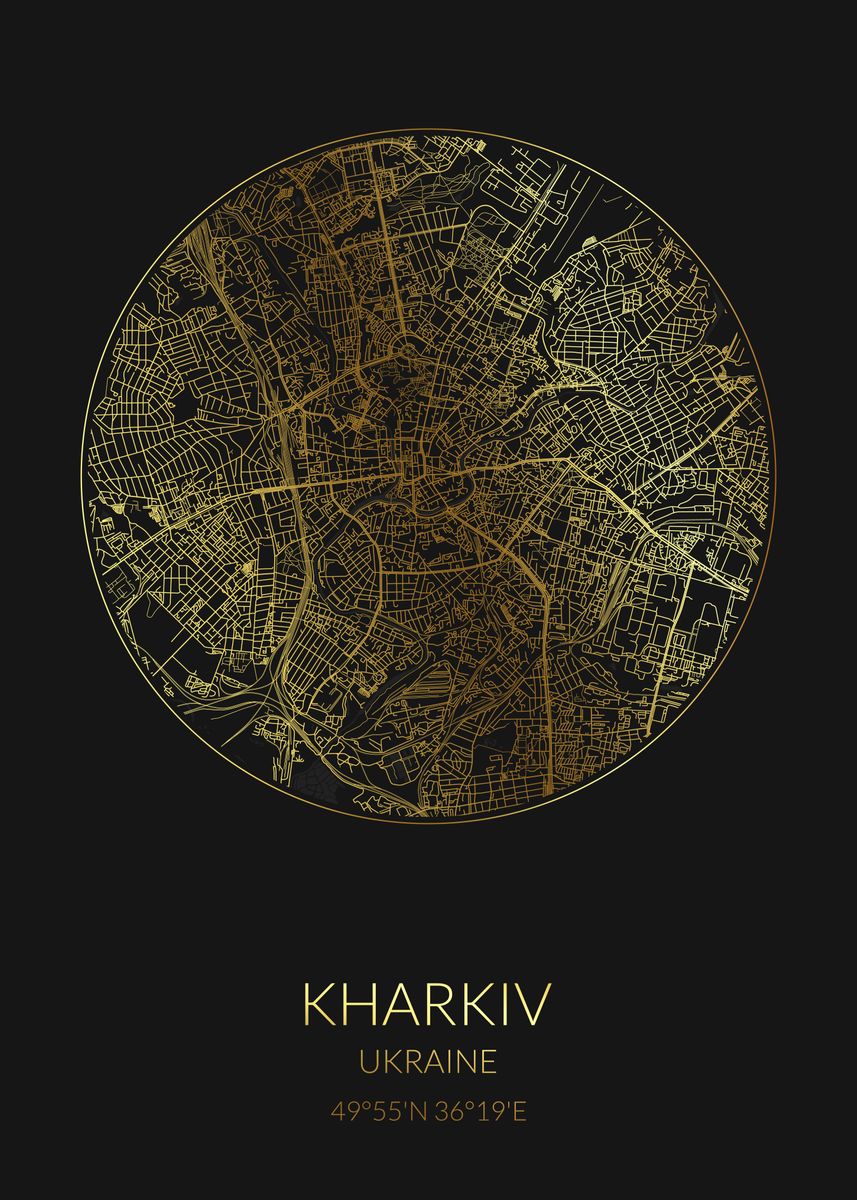 'Kharkiv Black Gold Map' Poster, picture, metal print, paint by ...