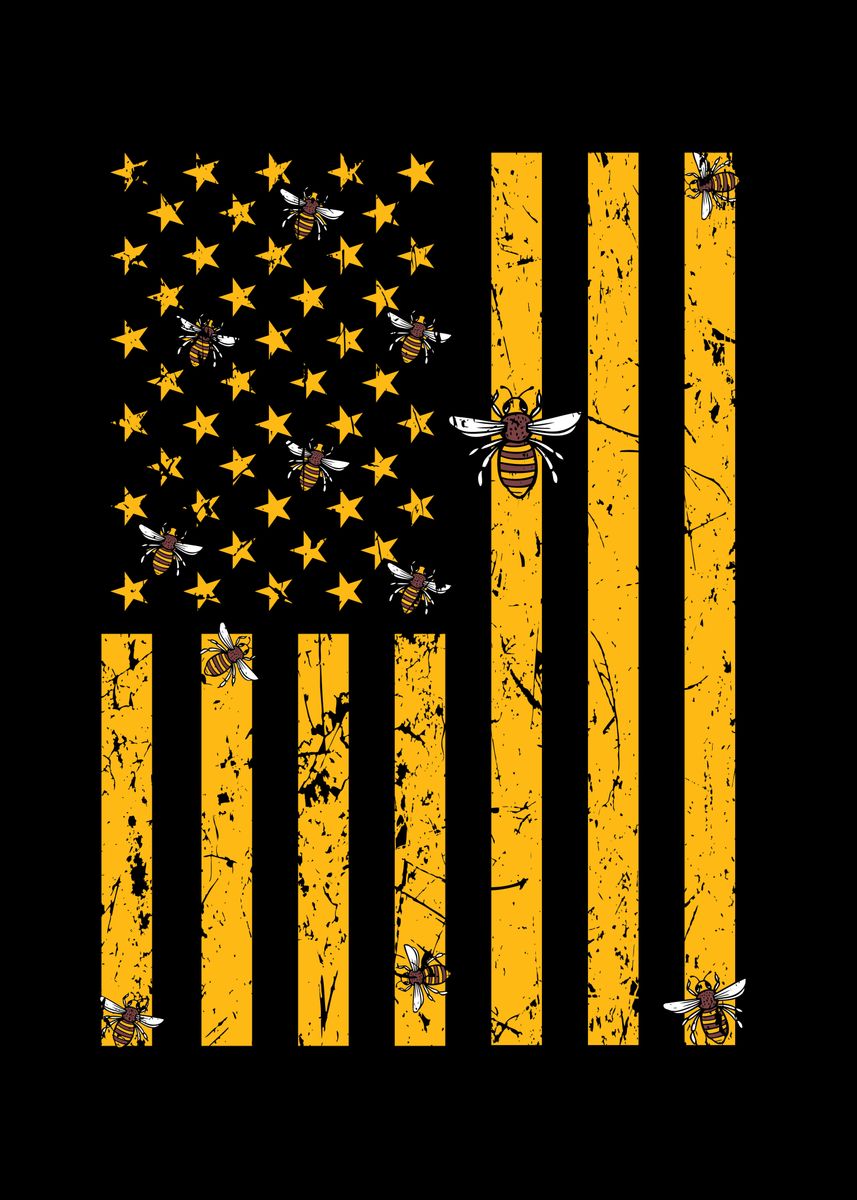 'USA Flag Bee Insect' Poster, picture, metal print, paint by NAO | Displate