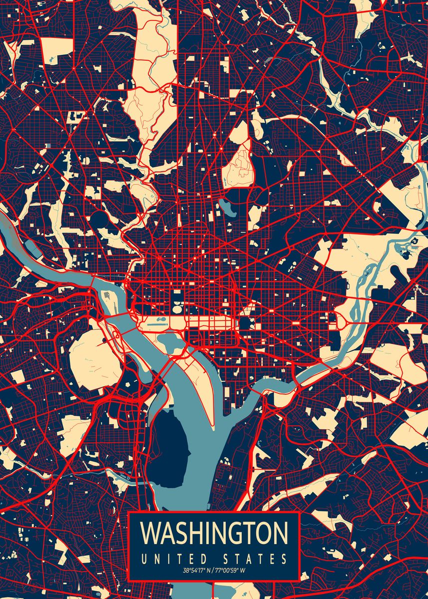 'Washington DC Map Hope' Poster, picture, metal print, paint by deMAP ...