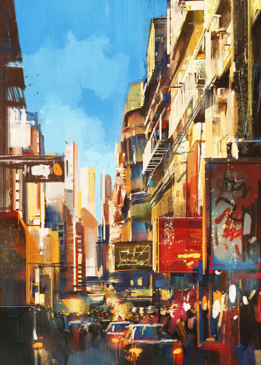 'clear sky city life' Poster, picture, metal print, paint by ...