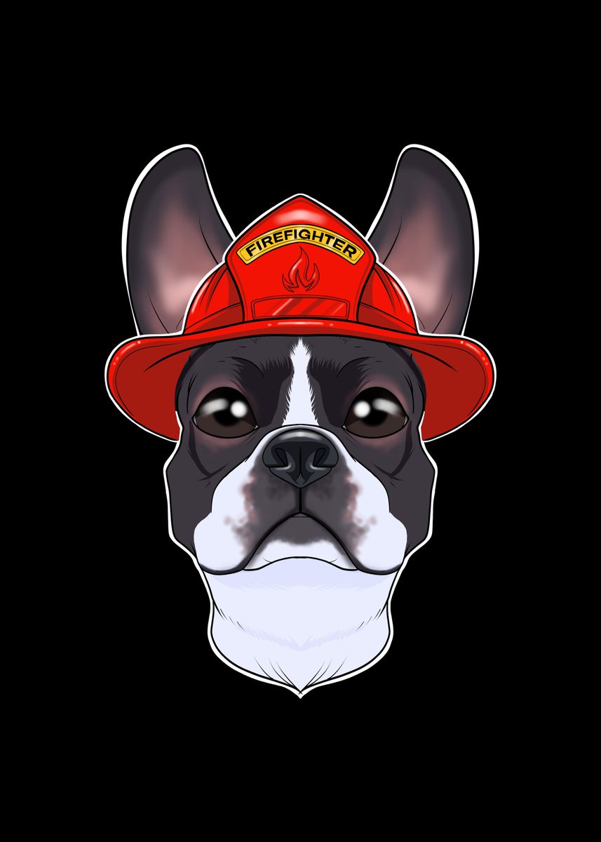 'Firefighter Boston Terrier' Poster, picture, metal print, paint by ...