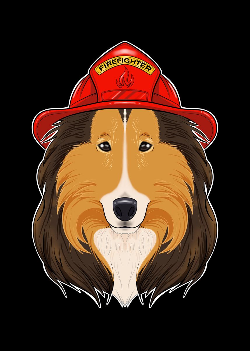 'Firefighter Collie Canine' Poster, picture, metal print, paint by ...