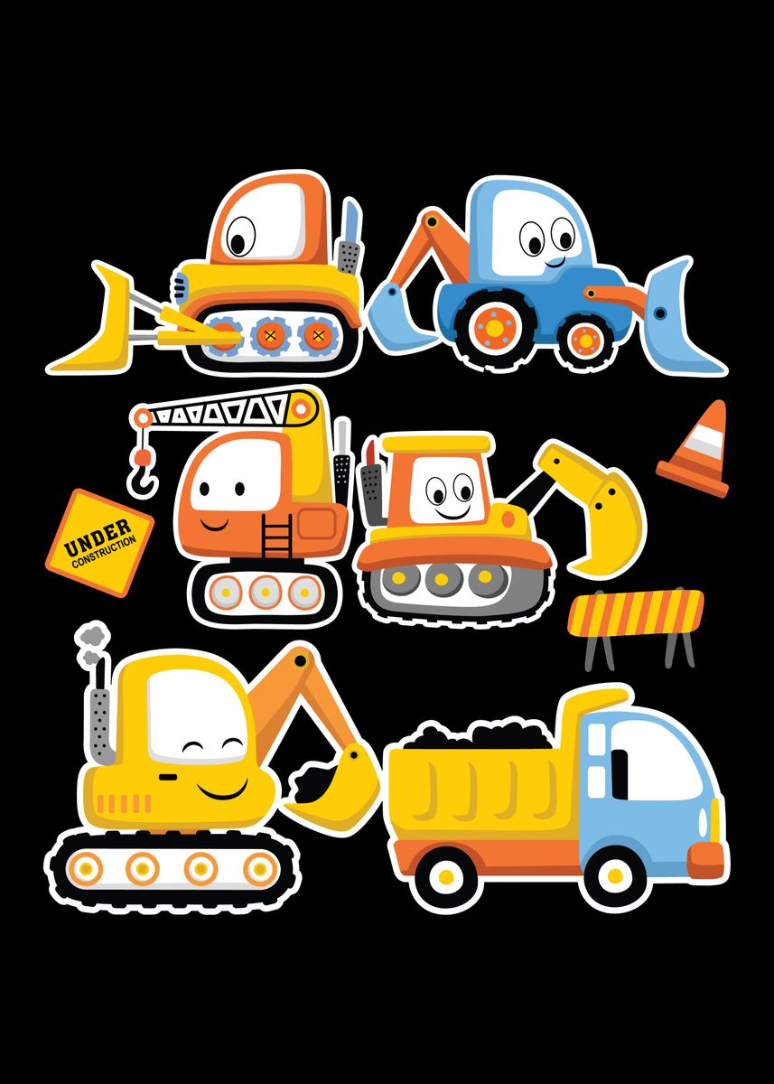 'Construction Excavator' Poster, picture, metal print, paint by ZS C O ...