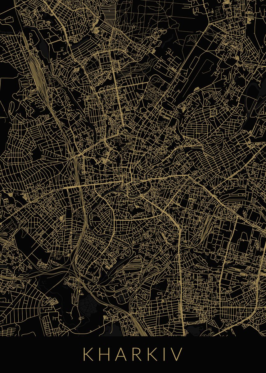 'Kharkiv Map Black Gold' Poster by dkDesign | Displate