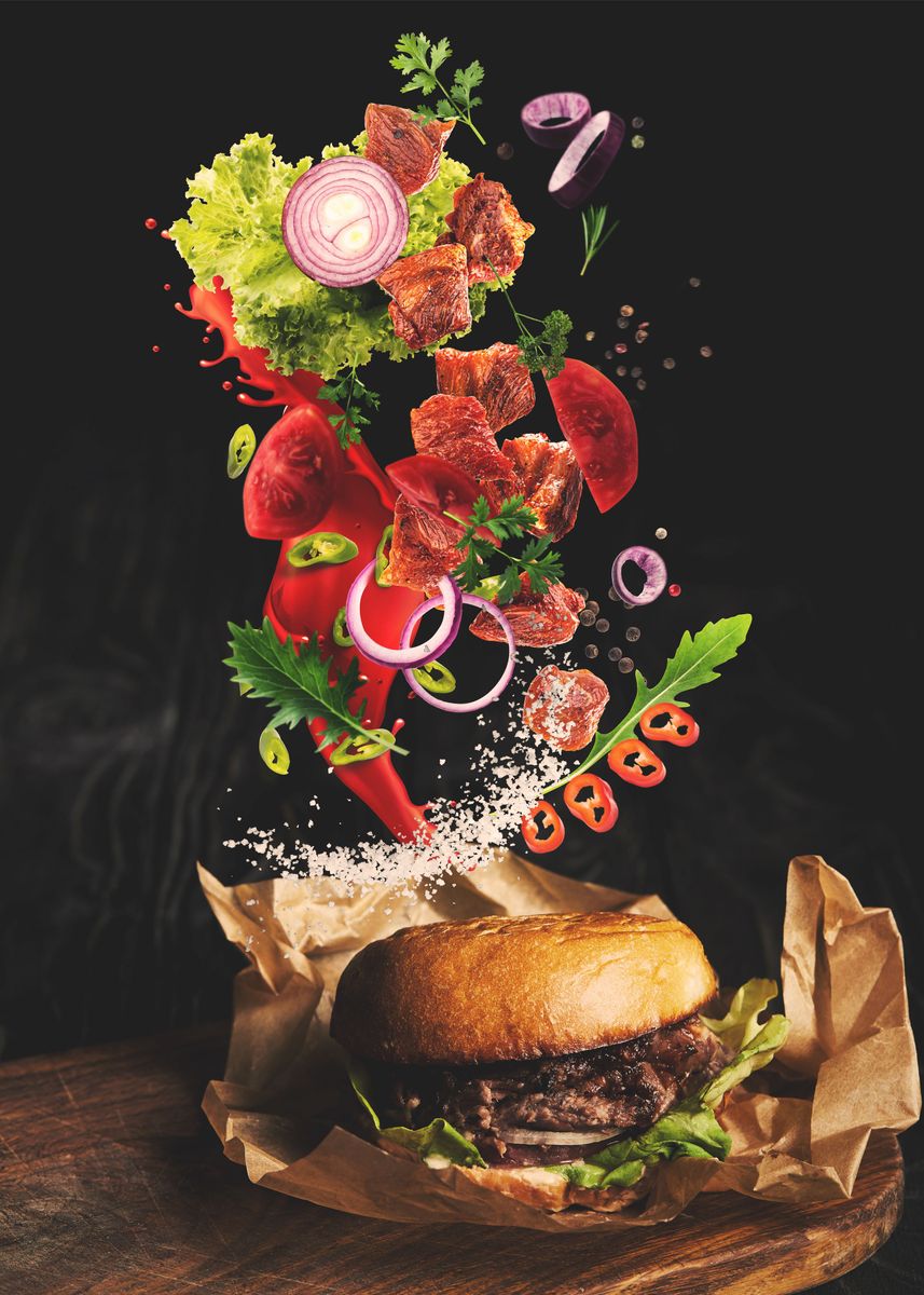 'Most delicious hamburger' Poster, picture, metal print, paint by ...