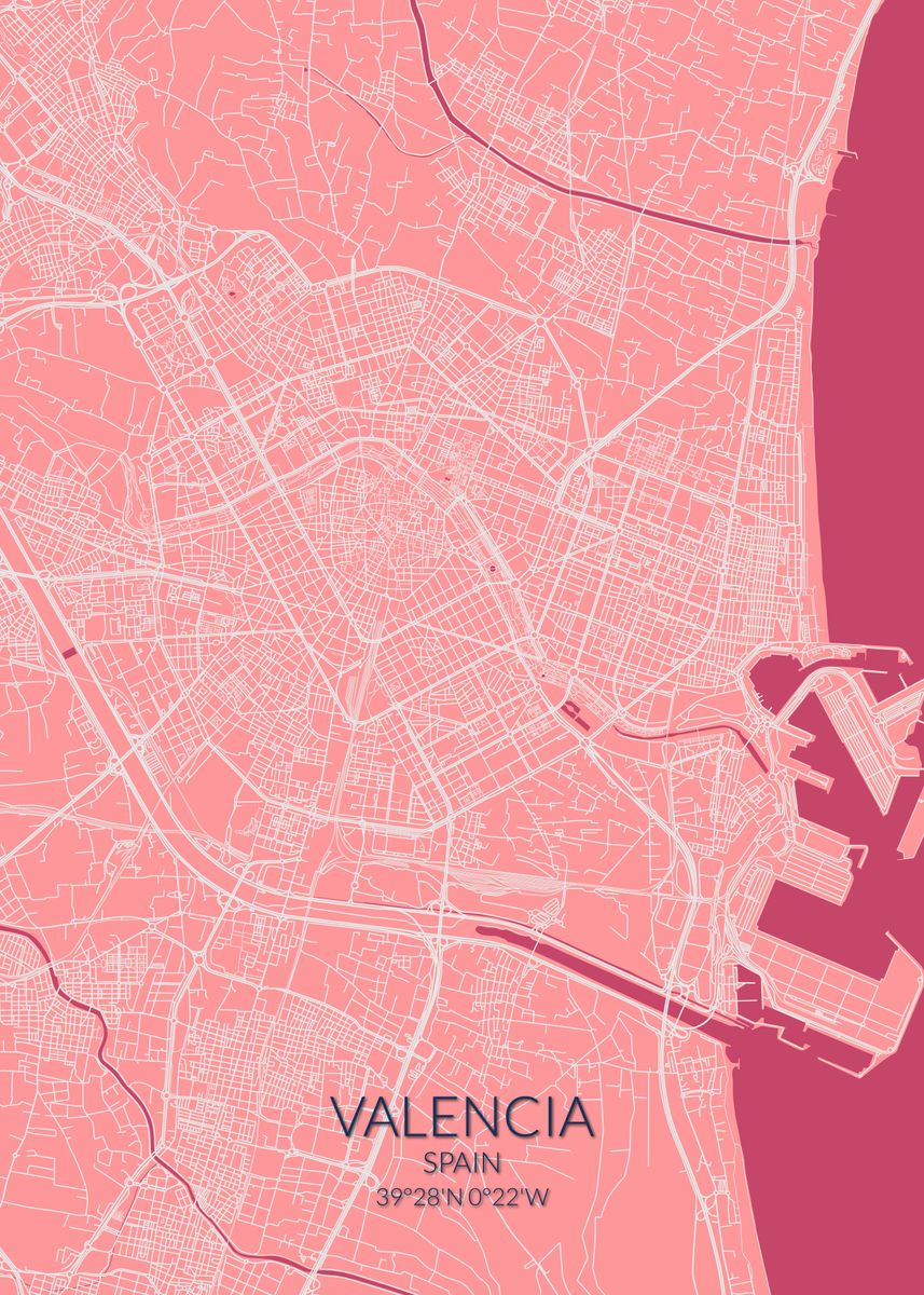 'Valencia Pink Rose Map' Poster, picture, metal print, paint by ...