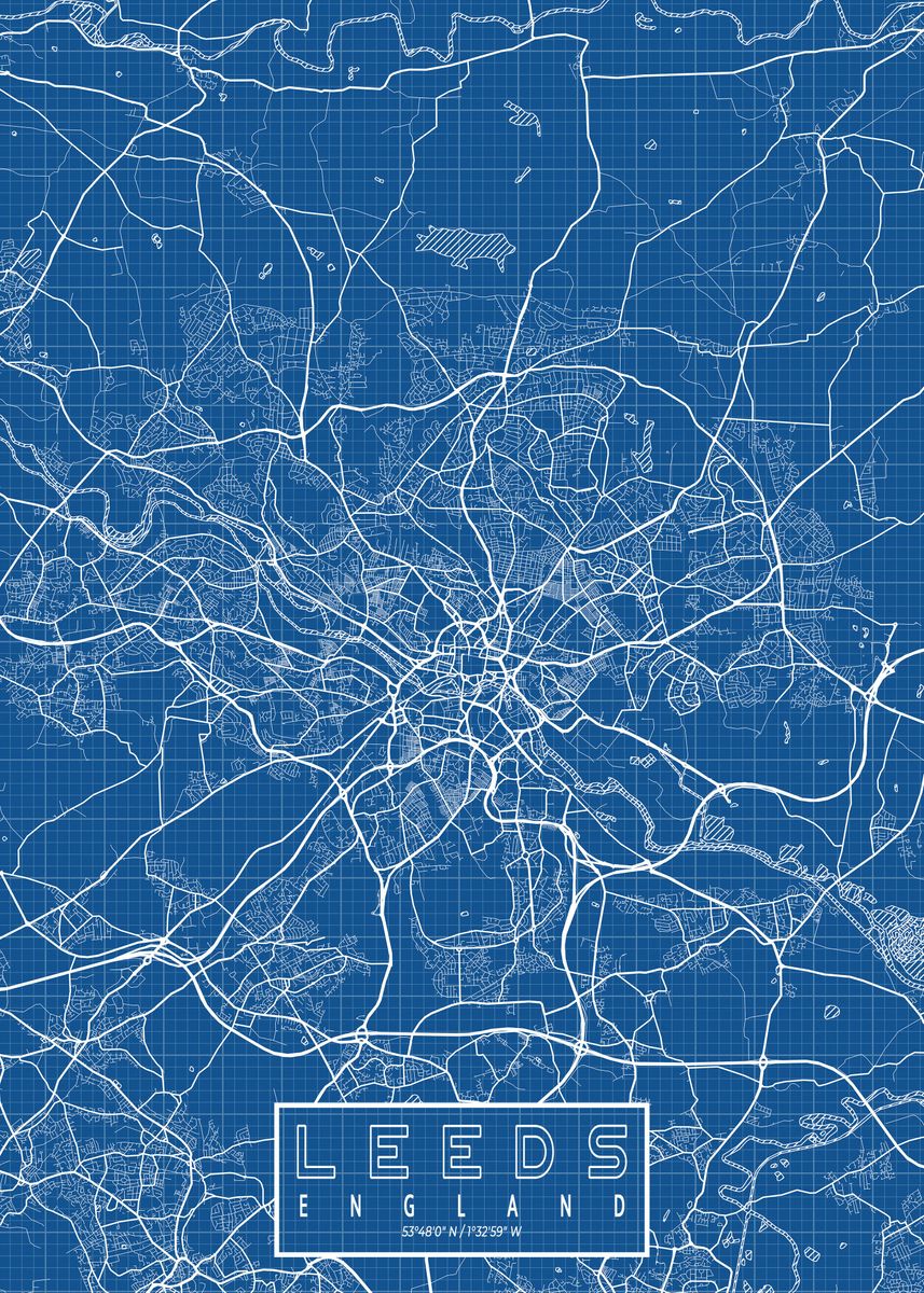 'Leeds City Map Blueprint' Poster, picture, metal print, paint by deMAP ...