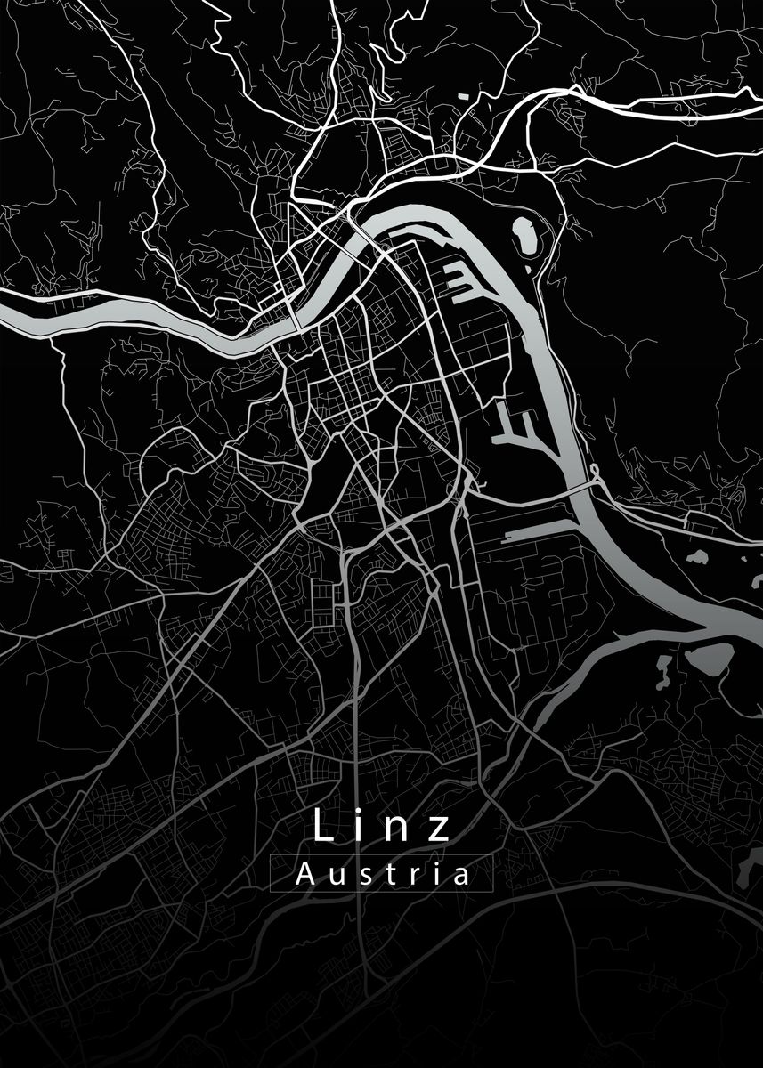 'Linz City Map' Poster, picture, metal print, paint by Mapique | Displate