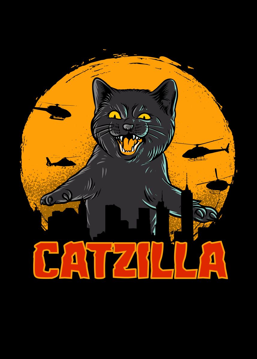 'Catzilla' Poster, picture, metal print, paint by ZS C O M M E R C E ...