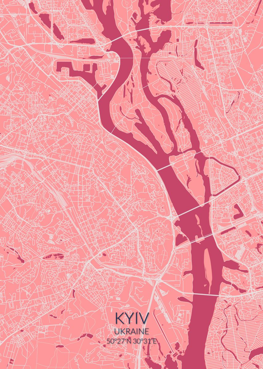 'Kyiv Pink Rose Map Kiev' Poster, picture, metal print, paint by ...