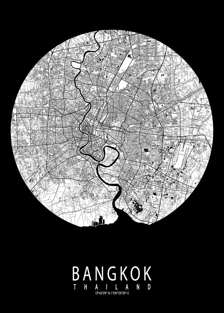 'Bangkok City Map Full Moon' Poster, picture, metal print, paint by deMAP Studio | Displate