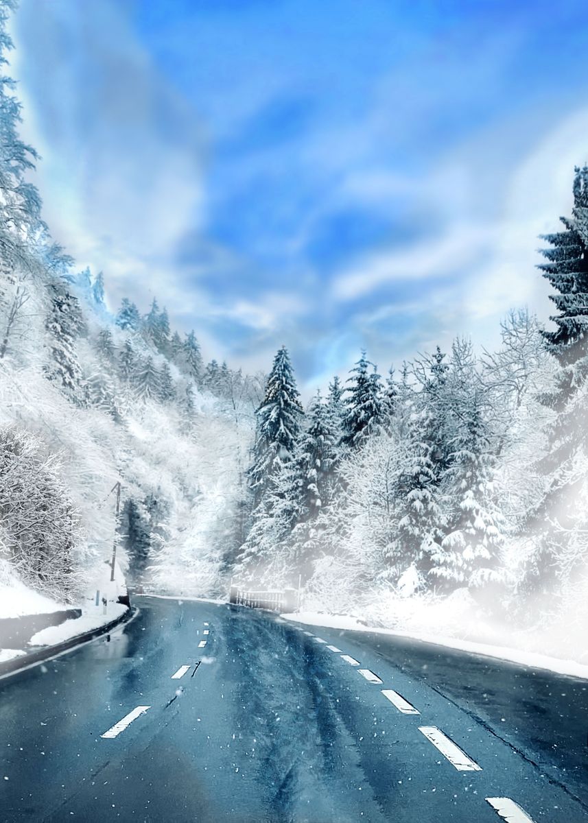 'Winter Snowy Smog Road' Poster, picture, metal print, paint by ...