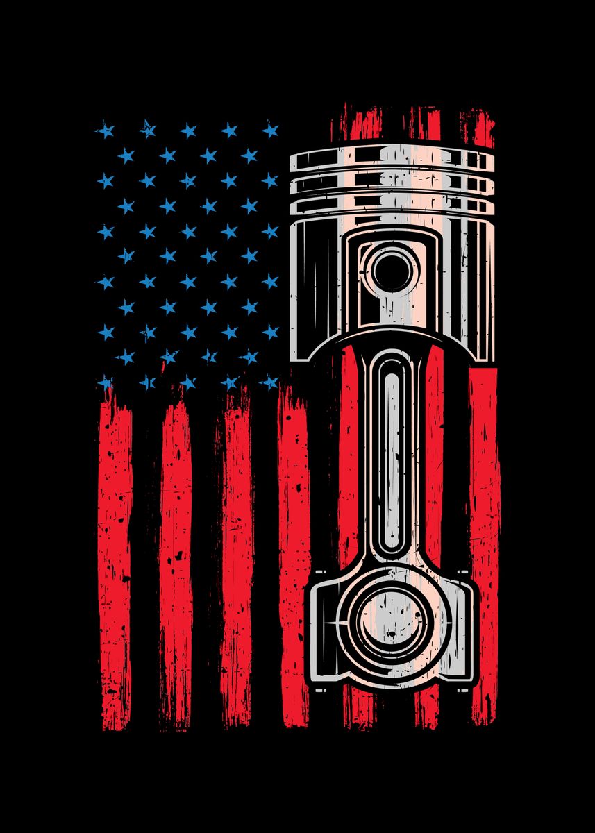 'Piston American Flag' Poster, picture, metal print, paint by ZS C O M ...