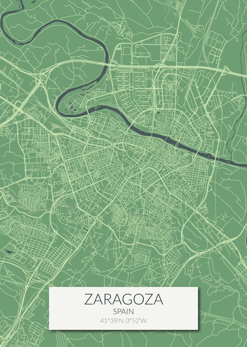 'Zaragoza Green Map' Poster, picture, metal print, paint by dkDesign | Displate