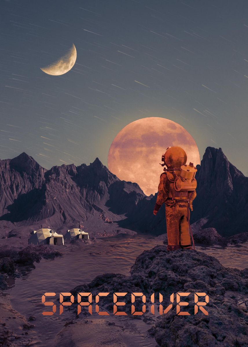 'Spacediver' Poster, picture, metal print, paint by Wicked O | Displate