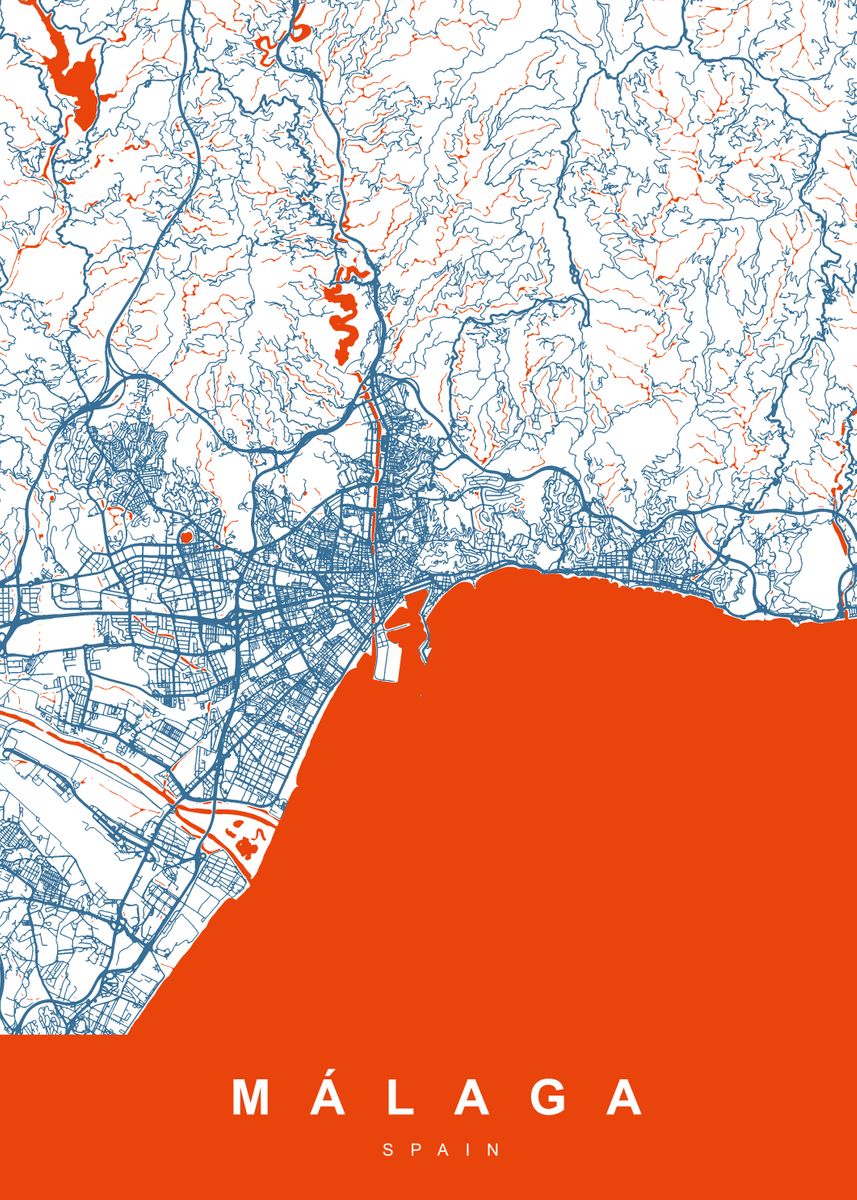 'MALAGA SPAIN ' Poster, picture, metal print, paint by UrbanMaps | Displate