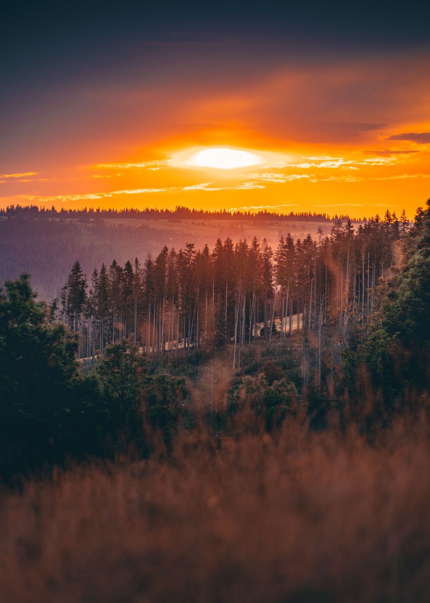 'Sunset over the hill' Poster by Adam Stolarczyk | Displate