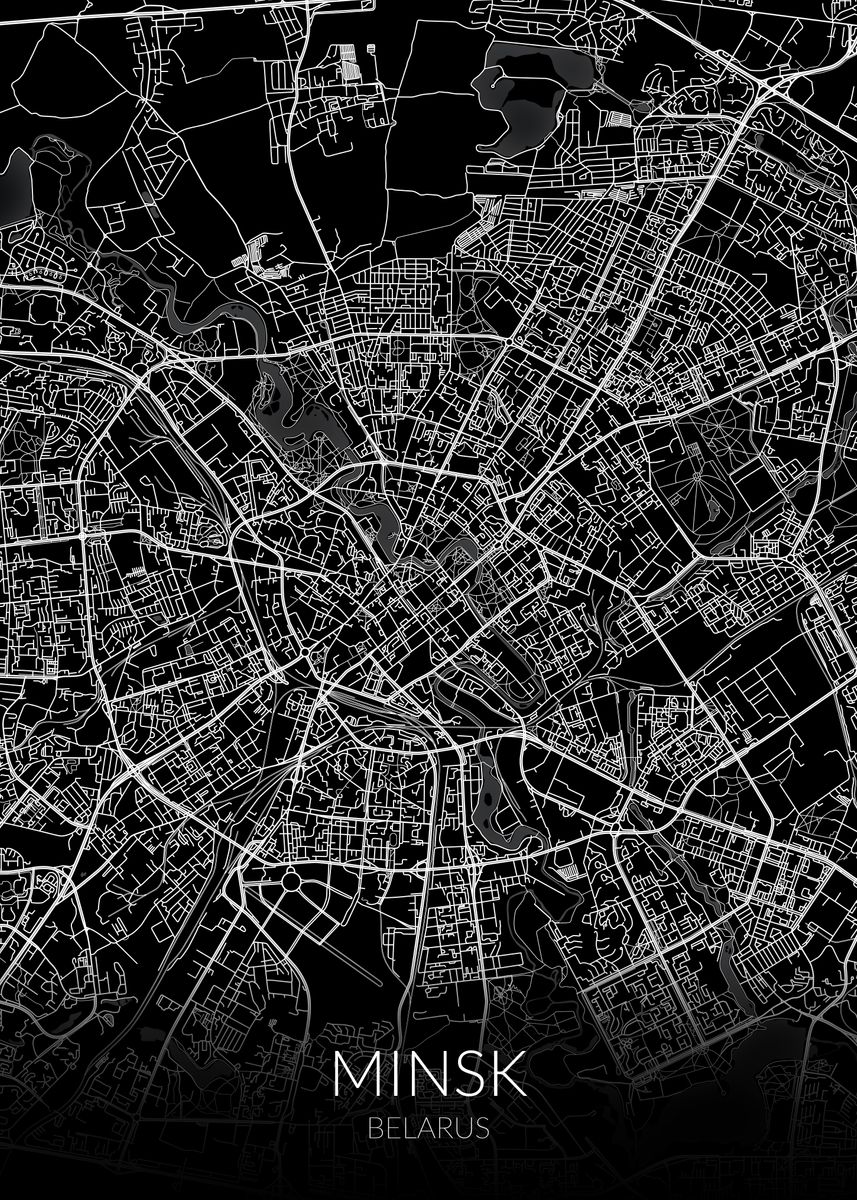 'Minsk Map Black' Poster, picture, metal print, paint by dkDesign ...