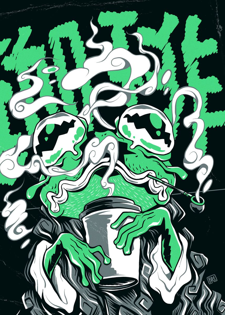 'Coffee Frog' Poster, picture, metal print, paint by Bruno Pires | Displate