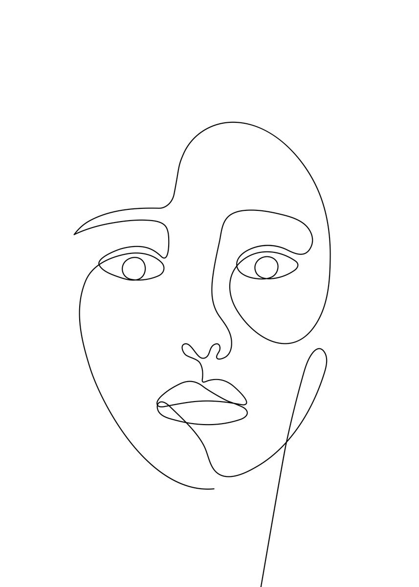 'Girl face single blackline' Poster by Human Shadow | Displate