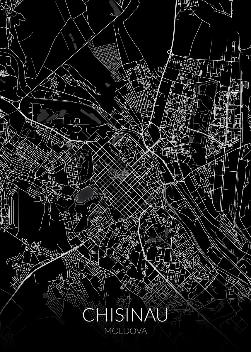 'Chisinau Map Black' Poster, picture, metal print, paint by dkDesign ...