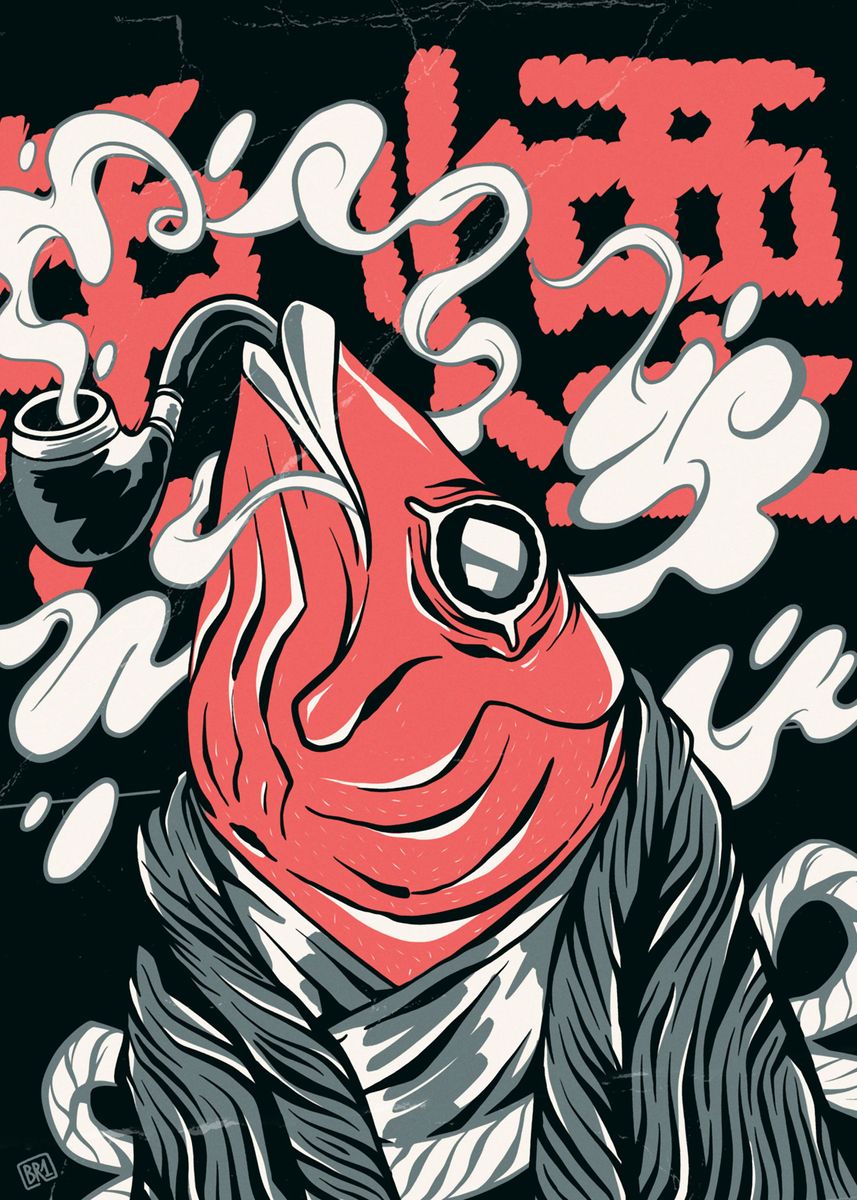 'Smoking Fish' Poster, picture, metal print, paint by Bruno Pires ...