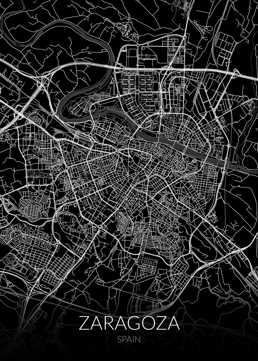 'Zaragoza Map Black' Poster, picture, metal print, paint by dkDesign ...