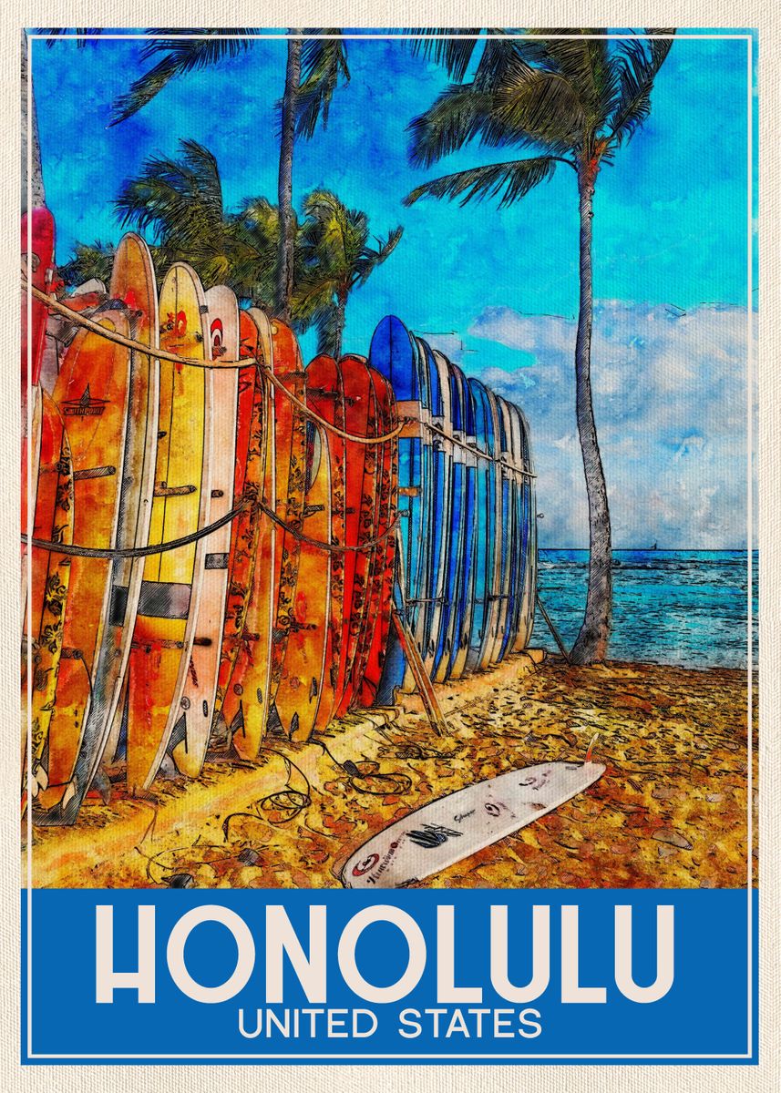 'Travel Art Honolulu USA' Poster, picture, metal print, paint by FAA ...