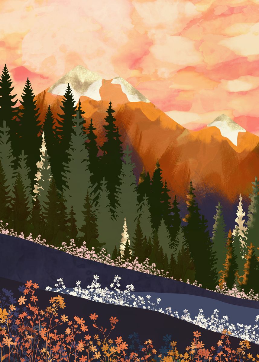 'Mountain Dusk' Poster, picture, metal print, paint by SpaceFrog ...