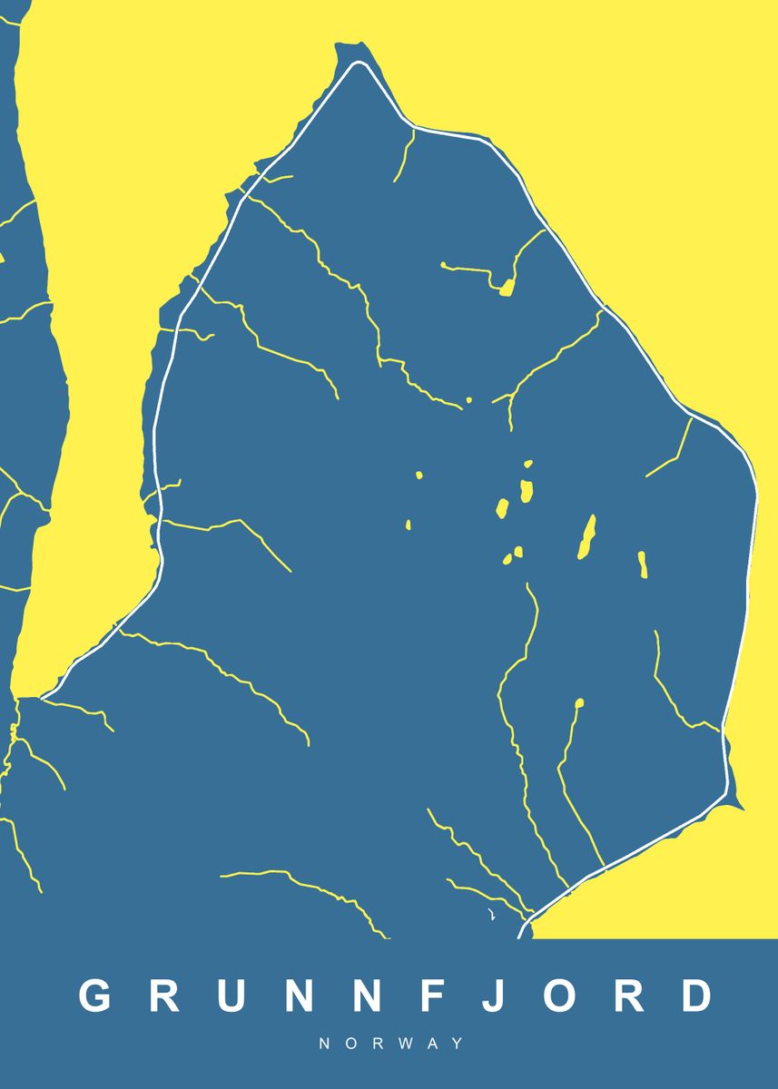 'GRUNNFJORD Map NORWAY' Poster by UrbanMaps | Displate