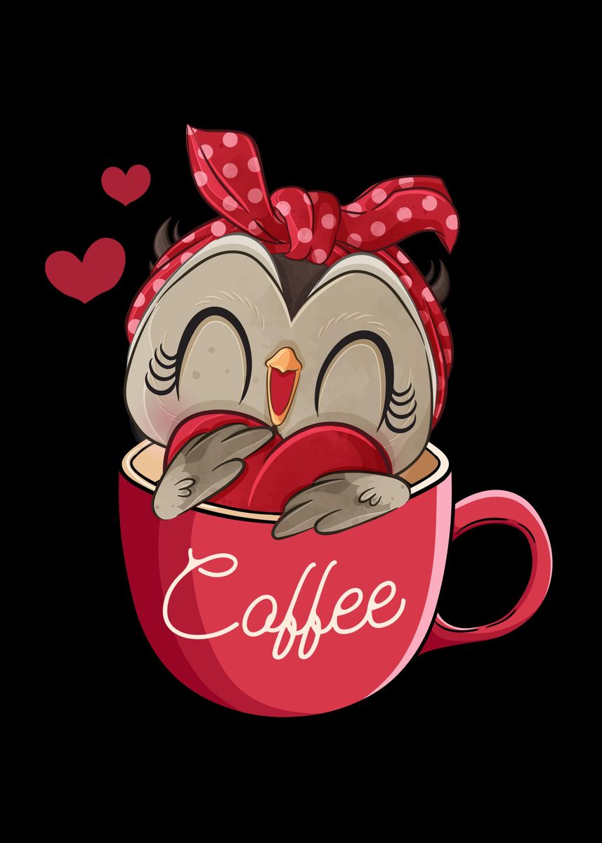 'Cute Owl Coffee Mug Owl' Poster, picture, metal print, paint by ...