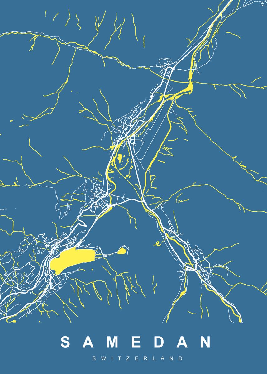 'SAMEDAN Map SWITZERLAND' Poster, picture, metal print, paint by ...