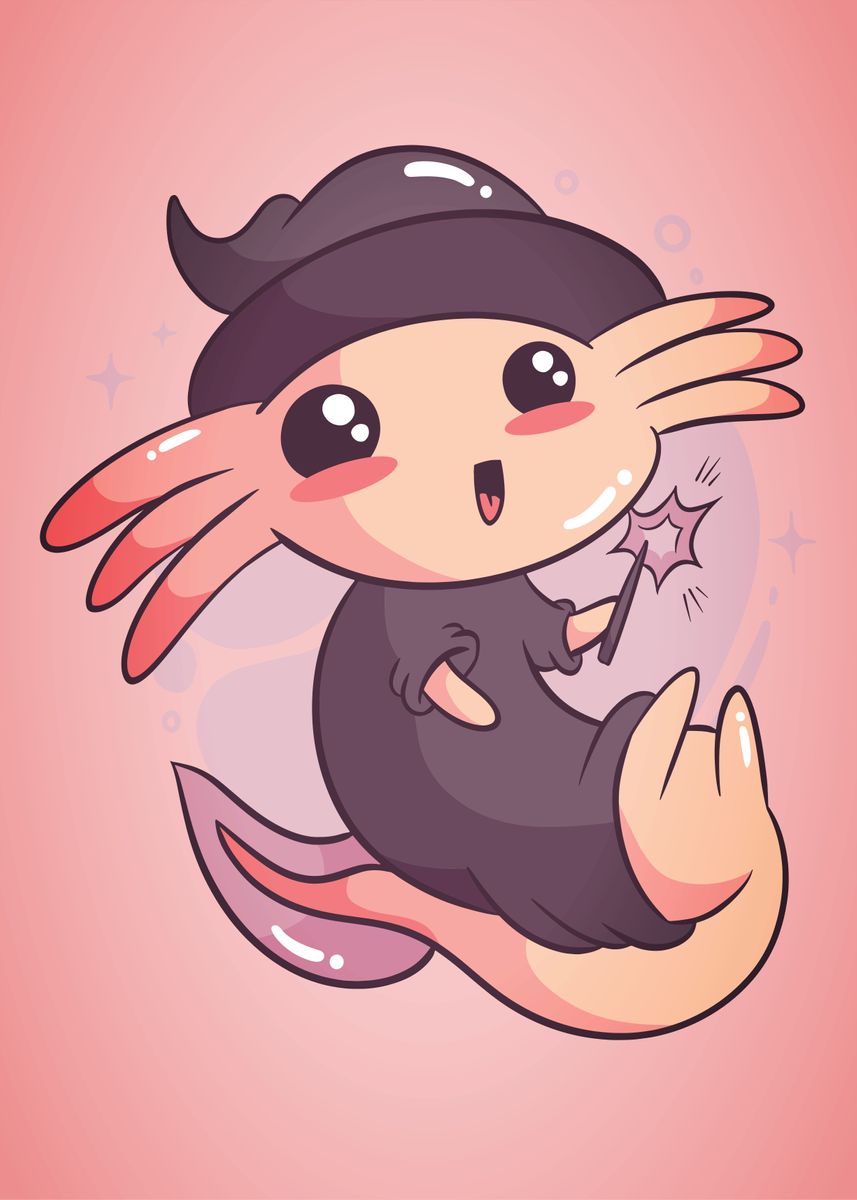 'Cute Wizard Axolotl Magic' Poster, picture, metal print, paint by ...