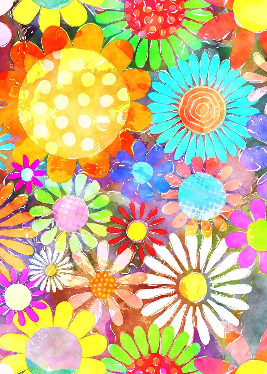 'Watercolor Flower Power 10' Poster by Aloke Design | Displate