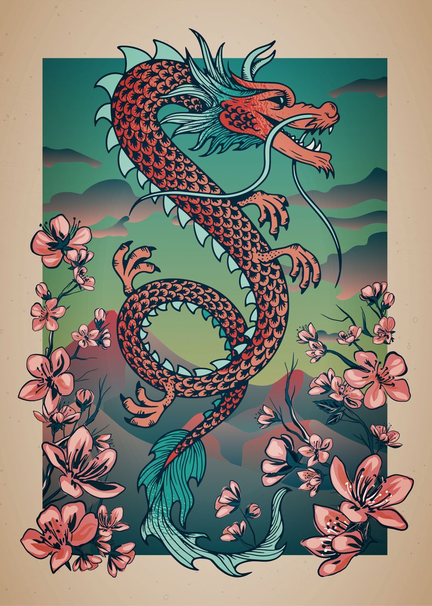 'Woodblock Painting Dragon' Poster by BestPrints | Displate