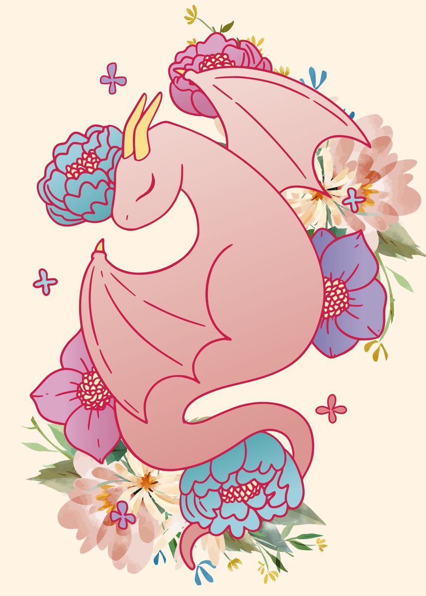 'Cute Flower Dragon' Poster, picture, metal print, paint by BestPrints ...