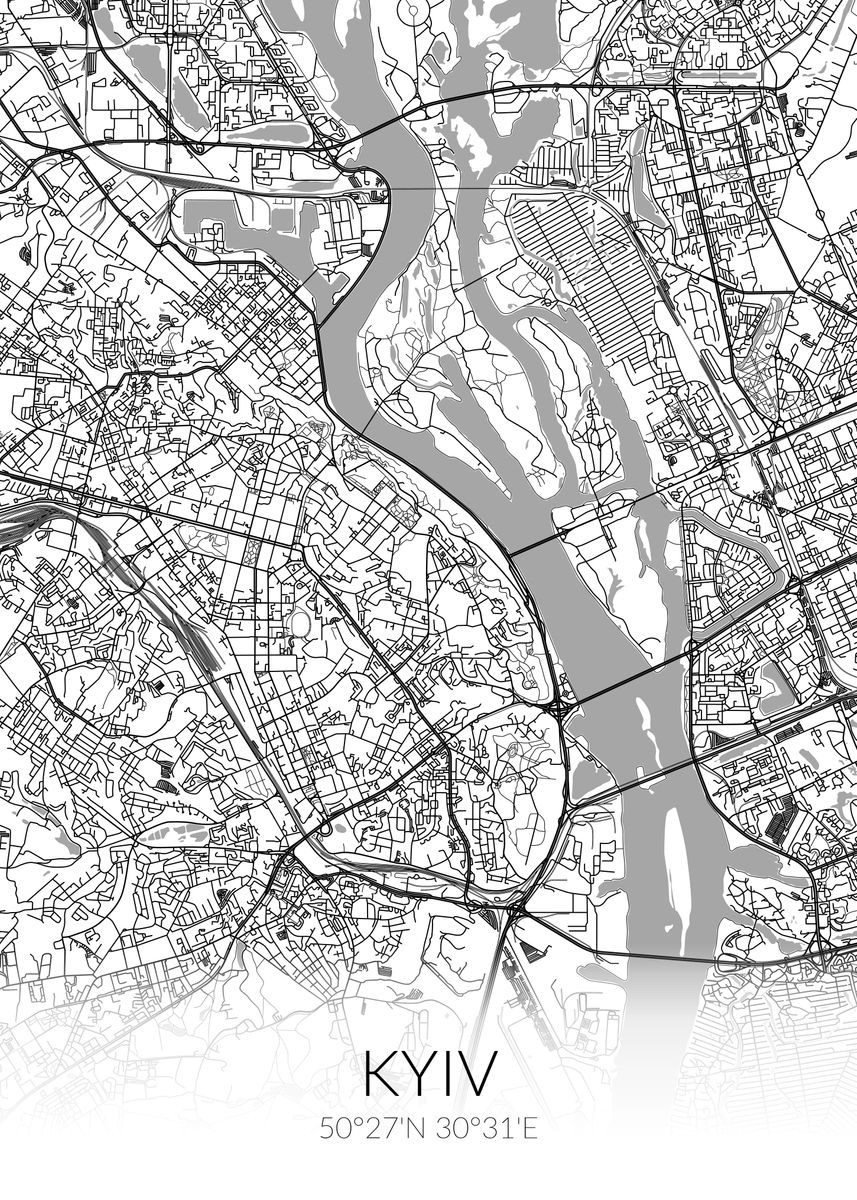 'Kyiv City Map White Kiev' Poster, picture, metal print, paint by ...