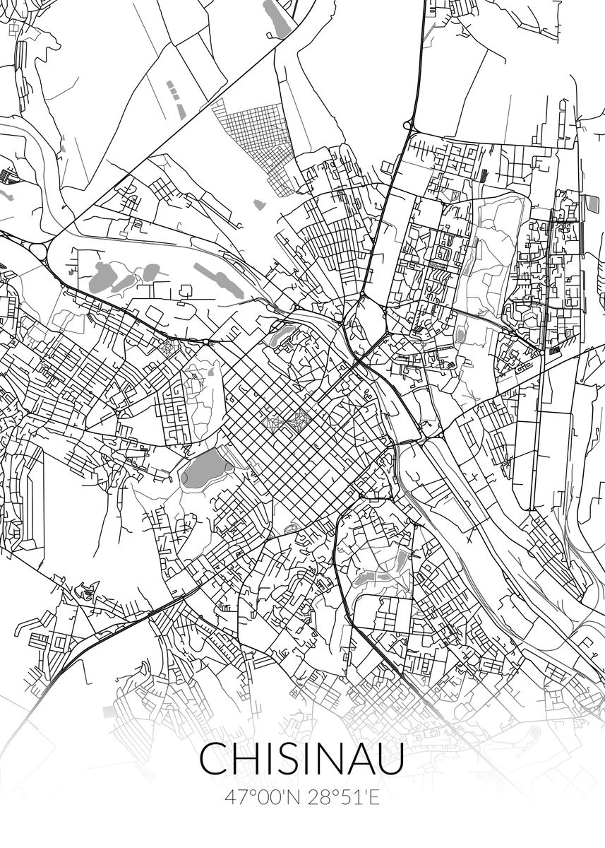 'Chisinau City Map White' Poster, picture, metal print, paint by ...