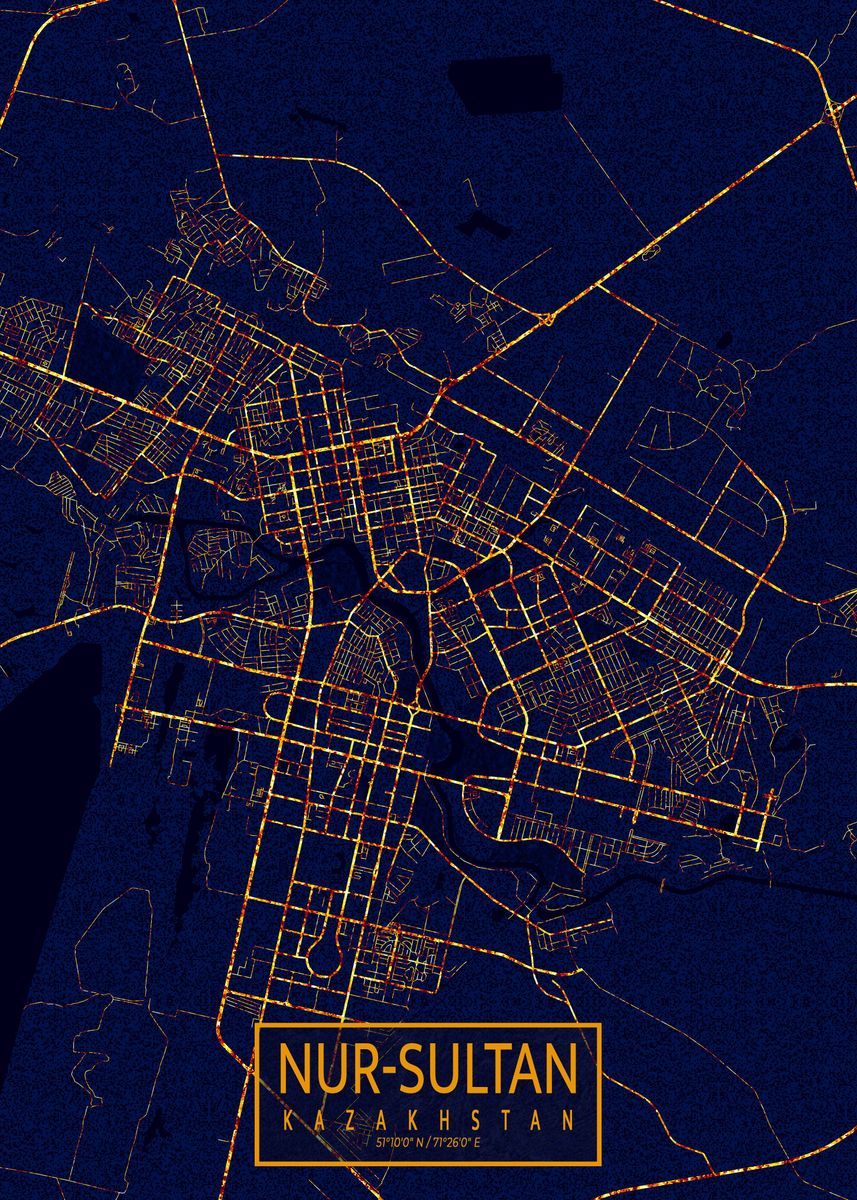'Nur Sultan City At Night' Poster by deMAP Studio | Displate