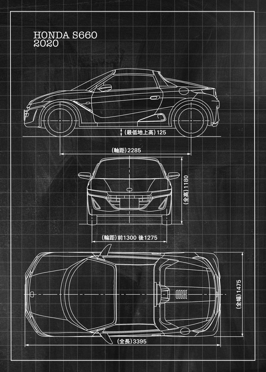 'Blueprint Honda S660 2020' Poster, picture, metal print, paint by Jay ...